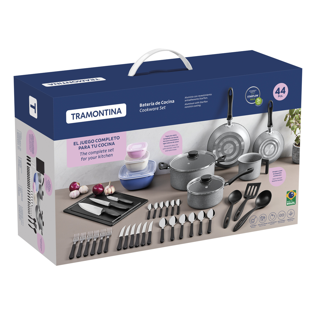 Tramontina 44-Piece Lead-Colored Aluminum Cookware Set with Interior ...