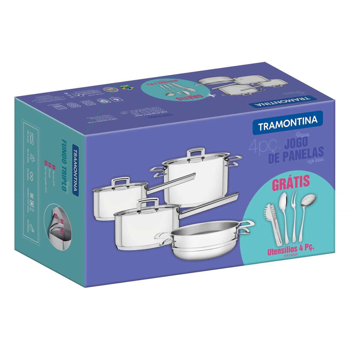 4 pc. stainless steel cookware set with triple-ply bottom. | Tramontina
