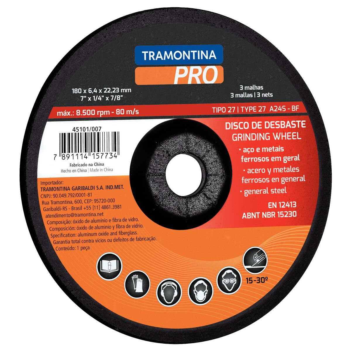 Tramontina PRO 4.1/2" Grinding Wheel for General Steel and Ferrous ...
